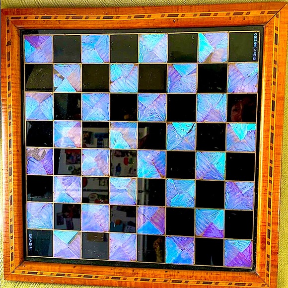 Games | Antique Morpho Butterfly Wing Chess Checkerboard Marquetry ...